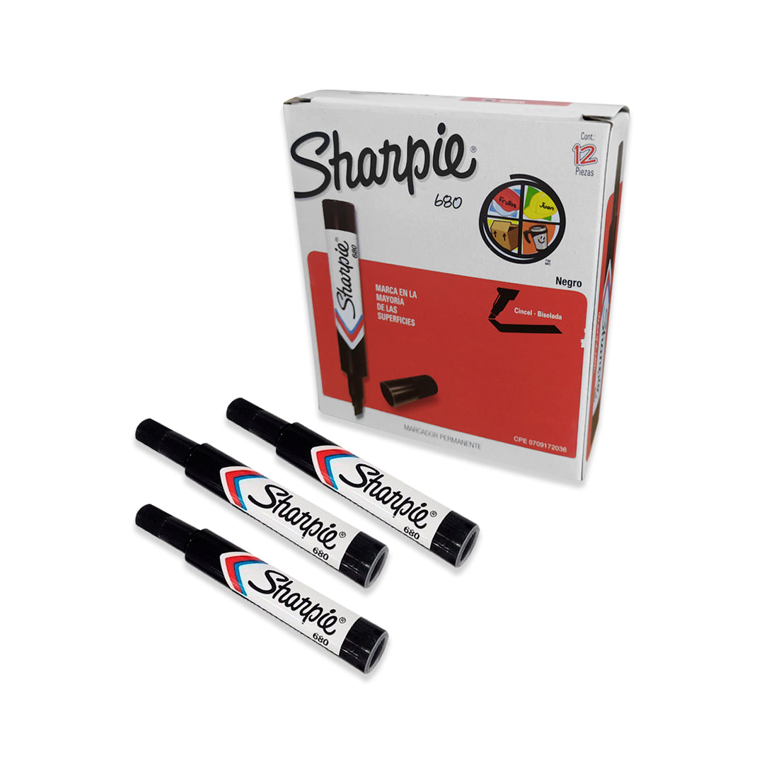 Marcador Permanente Sharpie 680 color Negro 12 Unidades – Mas Papel