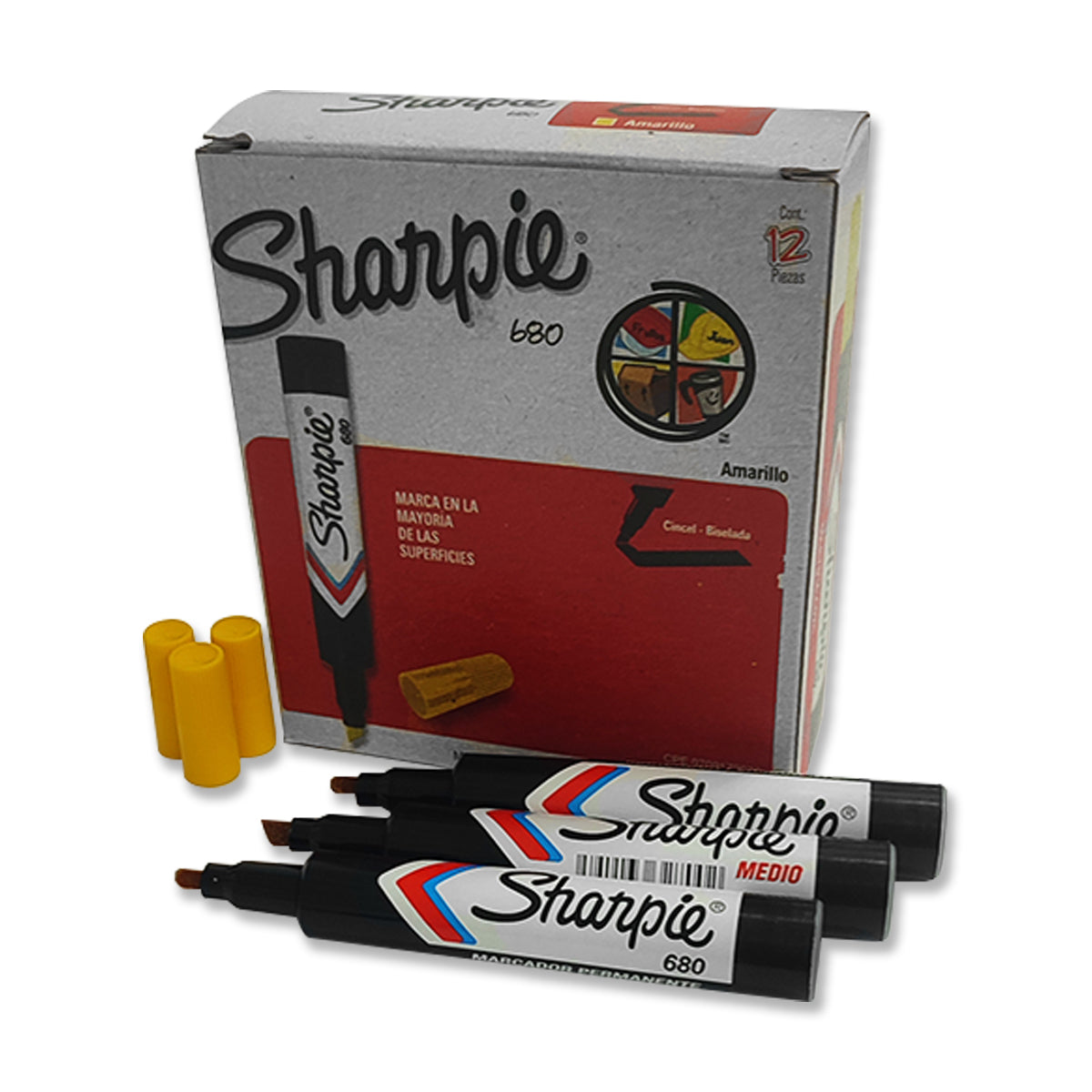 Marcador Permanente Sharpie 680 color Amarillo 12 Unidades – Mas Papel
