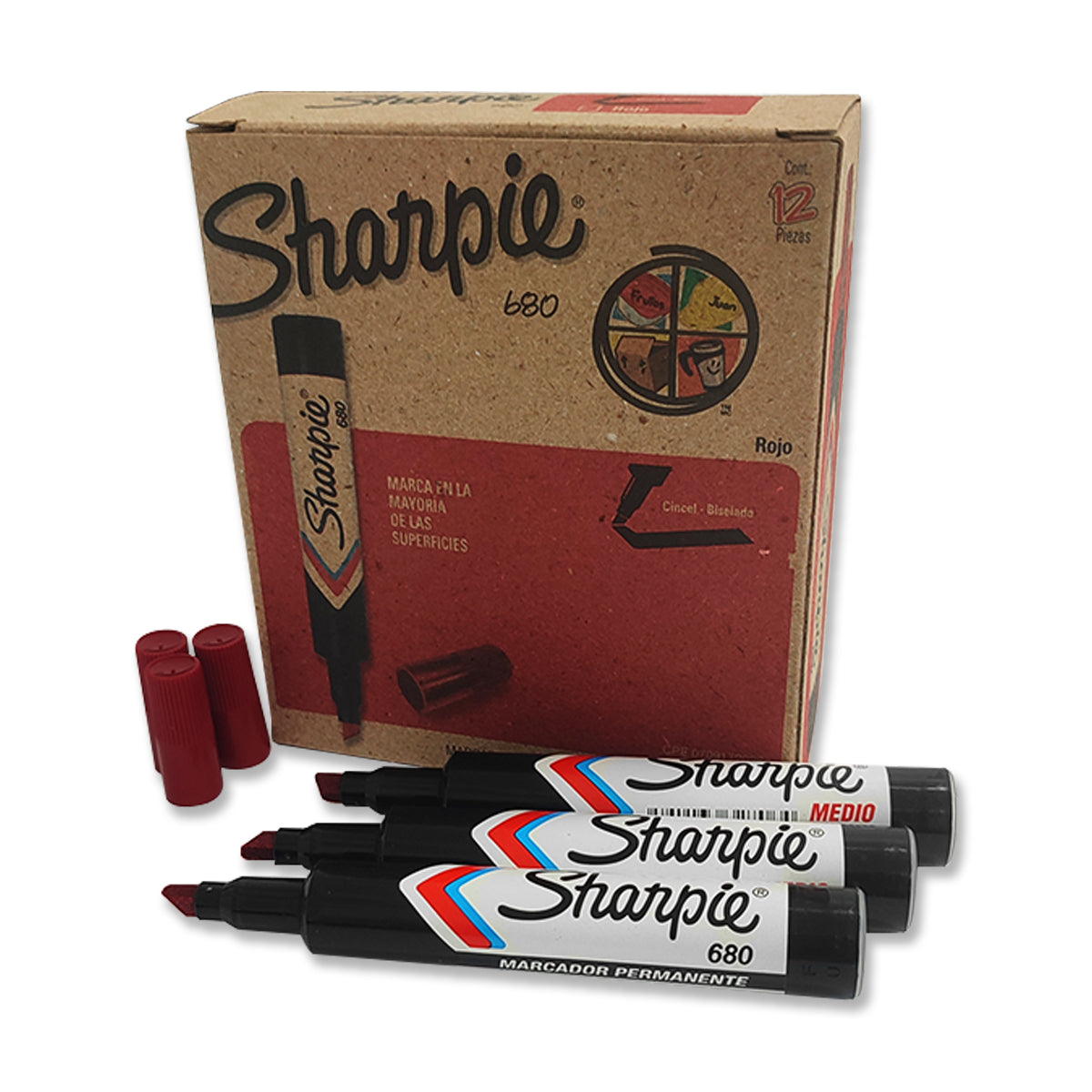 Marcador Permanente Sharpie 680 color Rojo 12 Unidades – Mas Papel
