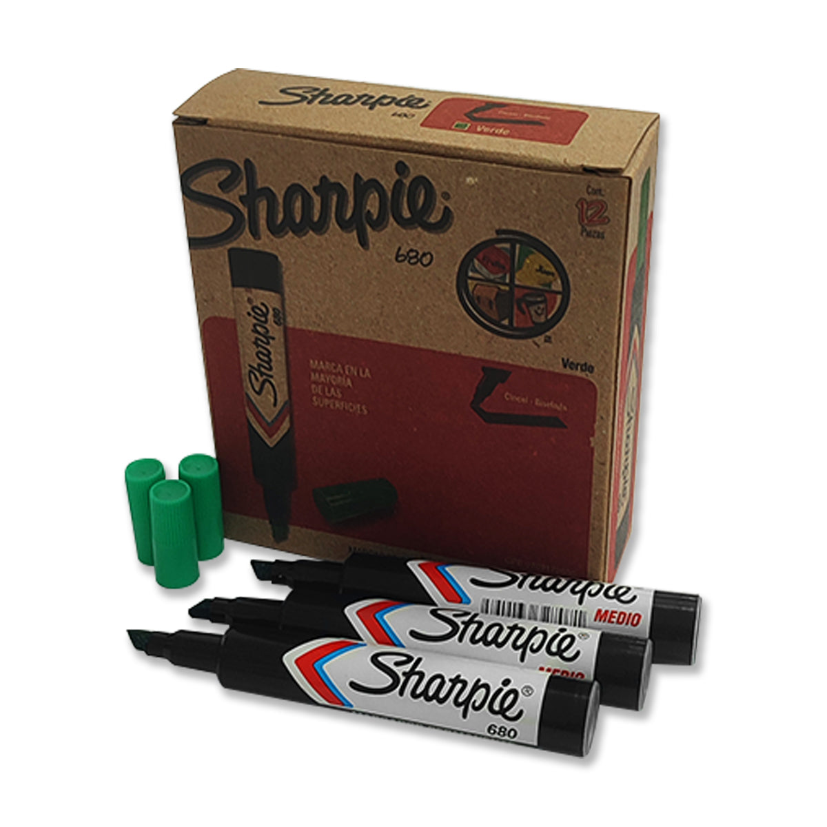 Marcador Permanente Sharpie 680 color Verde 12 Unidades – Mas Papel